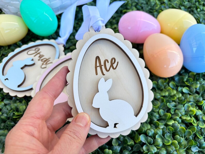 Personalized Easter Basket Tag - Wooden Easter Bunny Tag - Custom ...