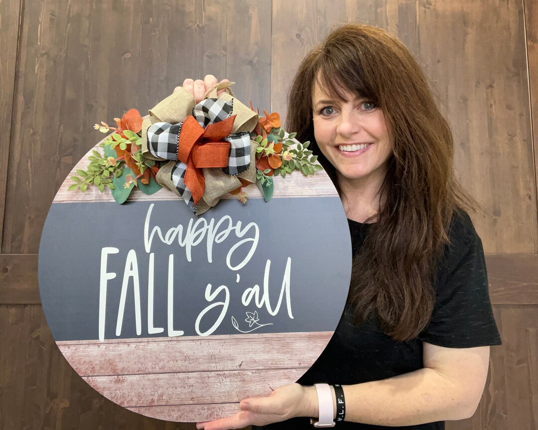 Happy Fall Y'all Door Decor - Fall Door Hanger - Welcome Wreath - Door ...