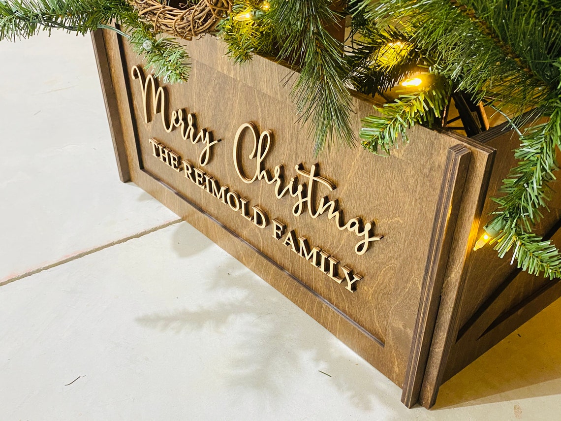 Personalized Wooden Tree Collar Wood Christmas Tree Box | Etsy