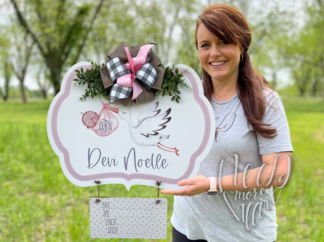 Stork Door Hanger - Hospital Door Decor - Baby Name Sign - Nursery ...
