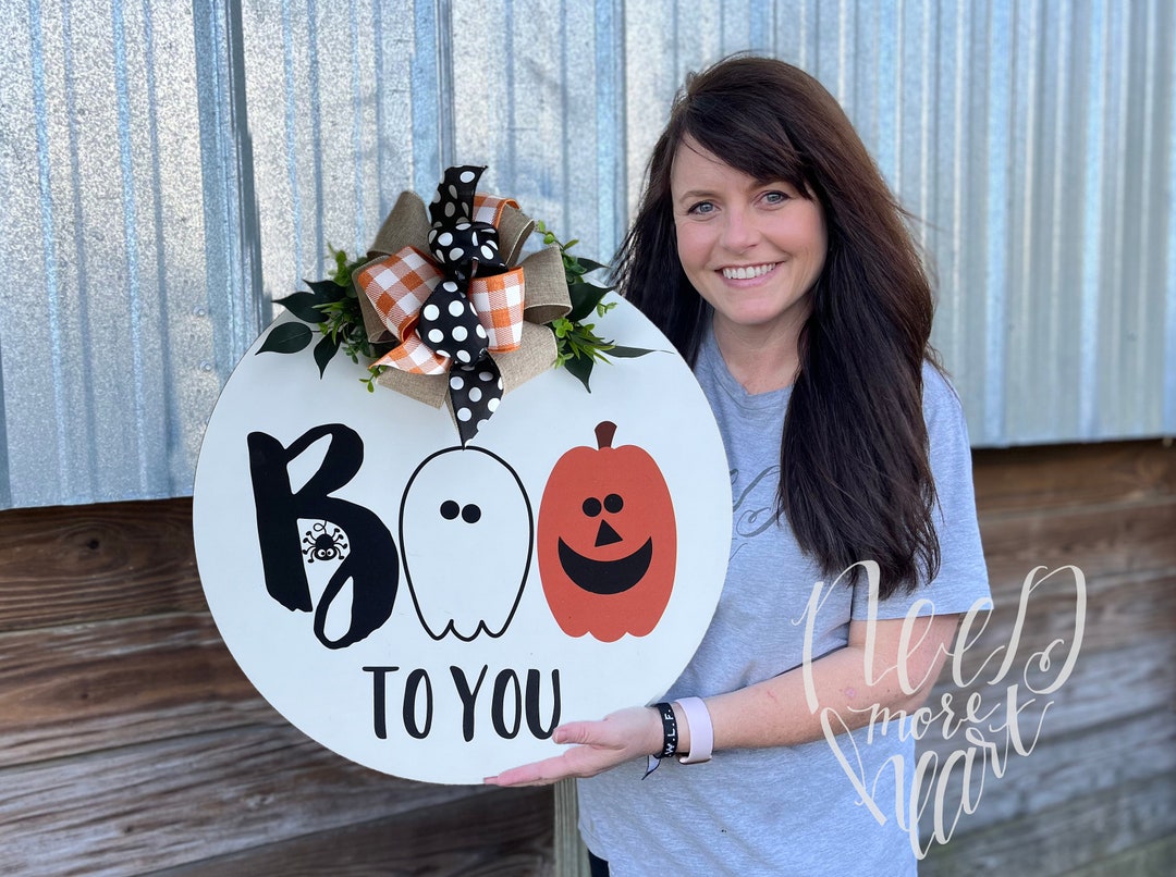 Halloween Door Hanger - Fall Porch Sign - Door Decor - Boo Ghost Wreath ...