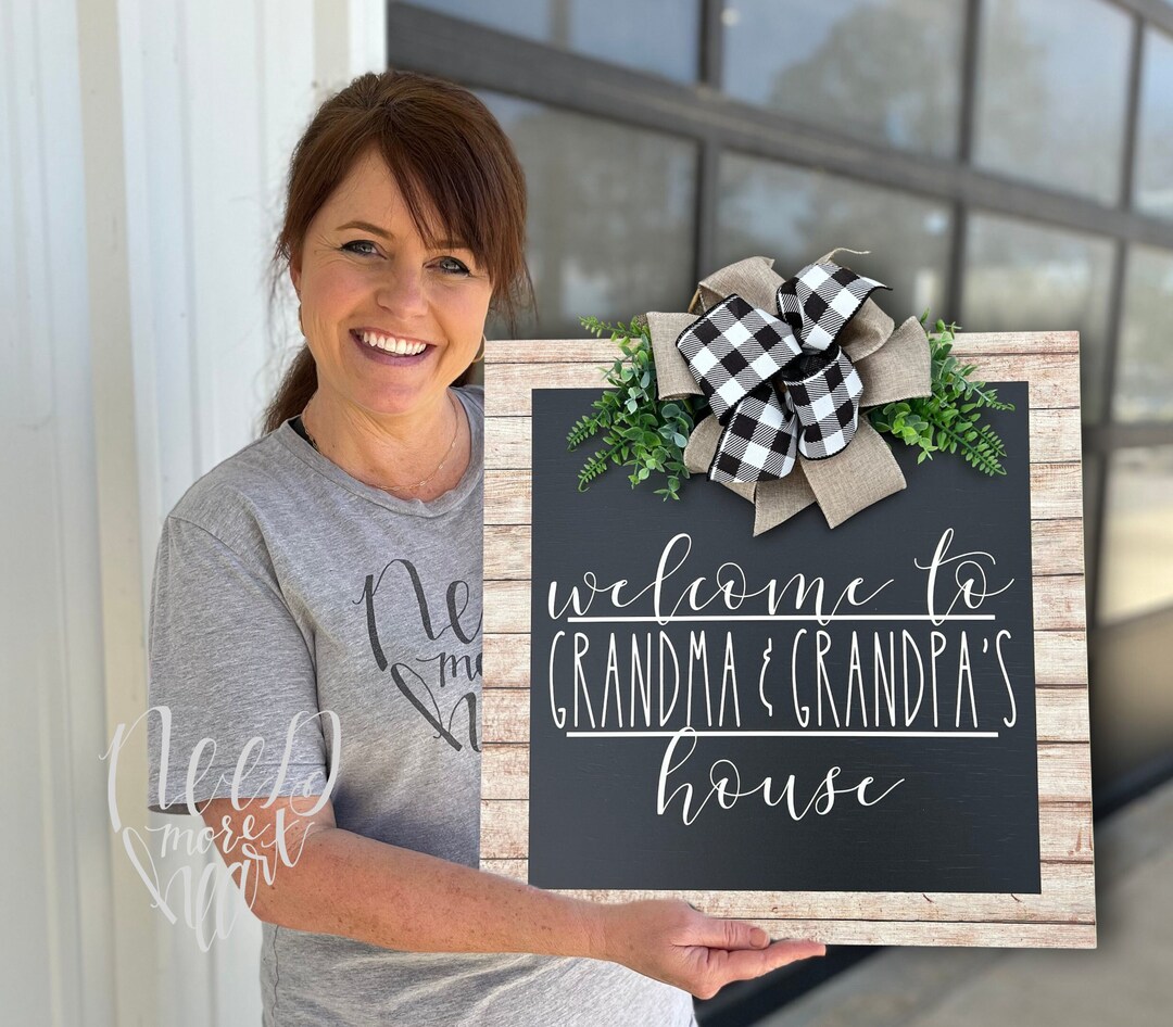 Grandparent Door Sign - Welcome Wreath for Grandmother and Grandfather ...