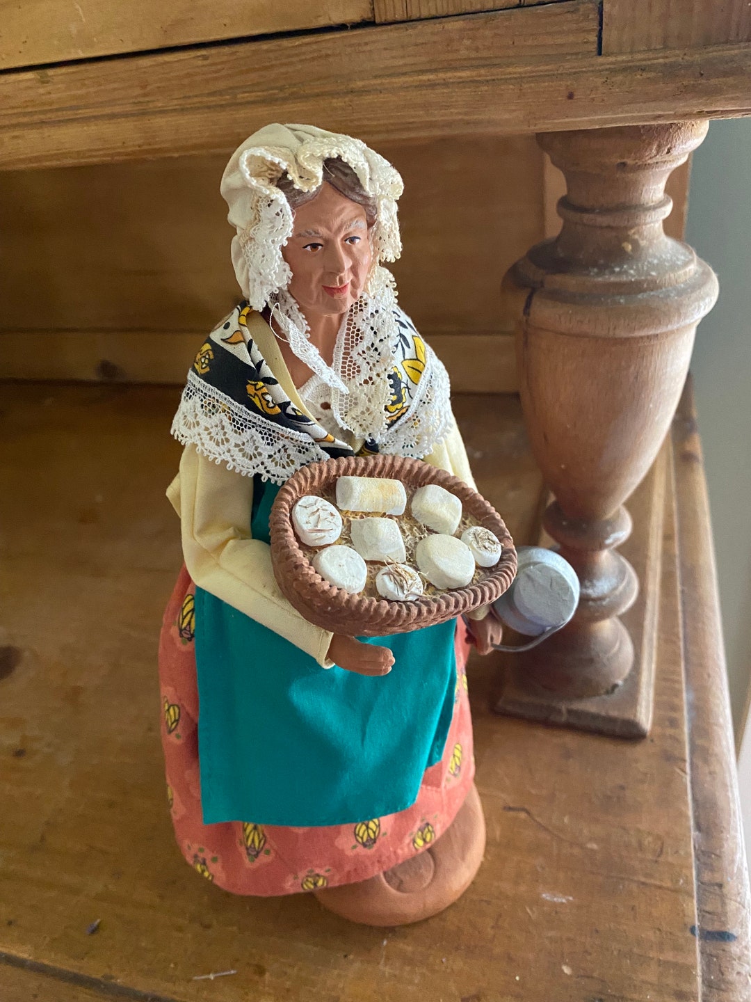Vintage French Santon Terra Cotta Doll Milkmaid Taking Cheese and Milk ...