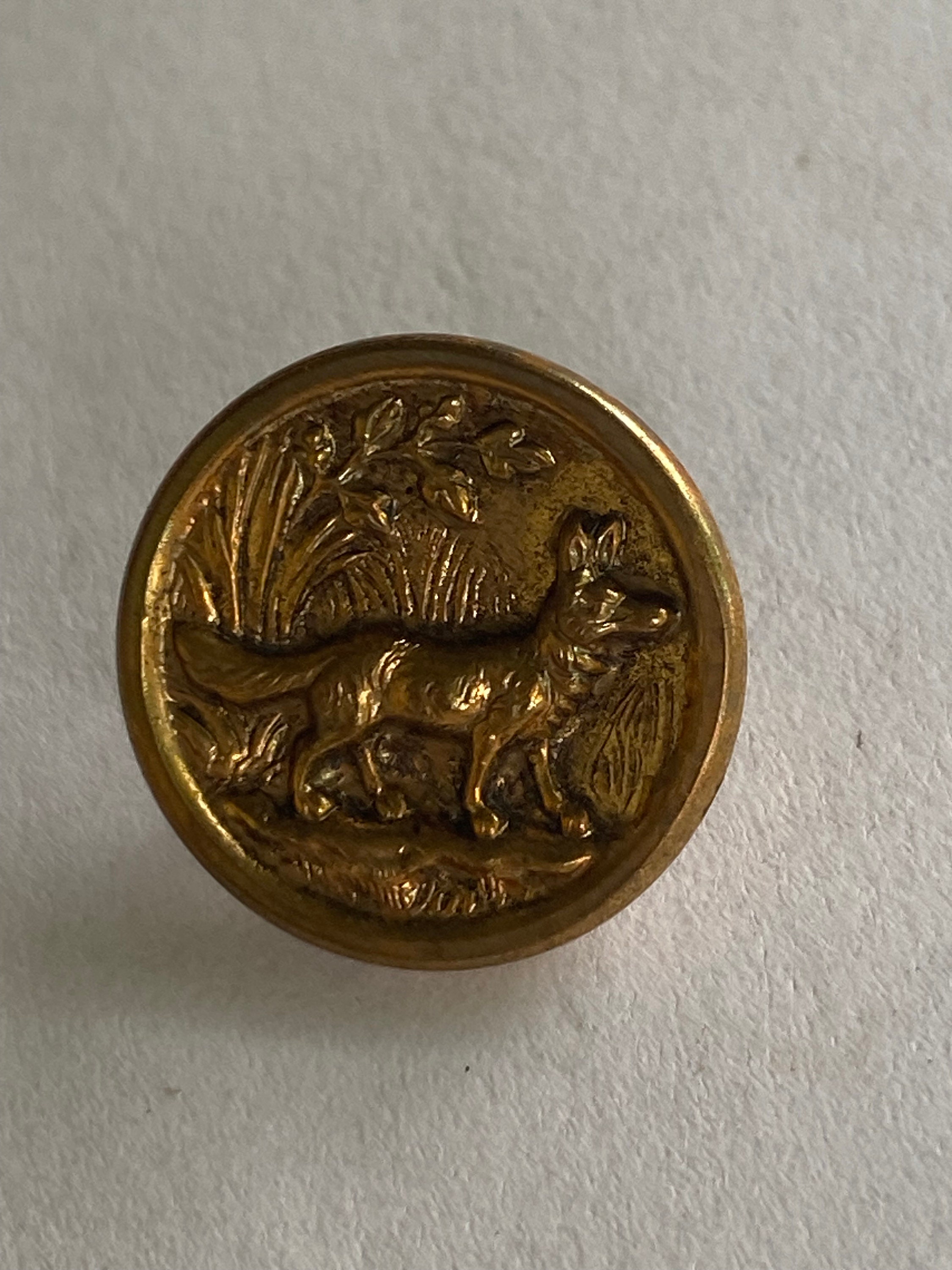 Antique French Brass Hunt Button, With Fox Scene - Etsy