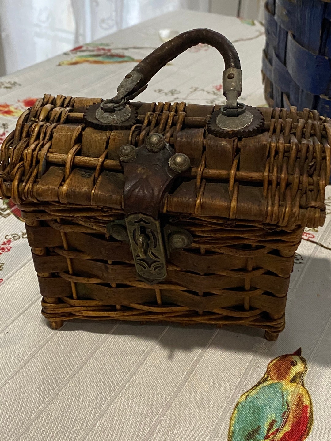 French Antique Small Dome Wicker Basket With Lock Mechanism - Etsy