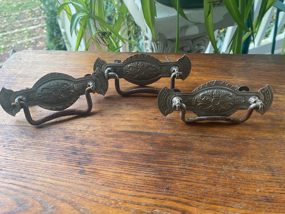 Antique 3 Victorian Drawer Pulls Fancy Solid Nickel Metal Pulls ...