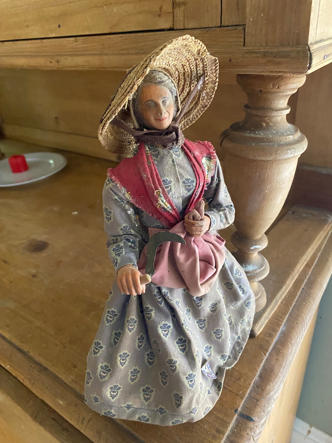 Vintage French Santon Terra Cotta Doll Old Woman Collecting Herb Grass ...