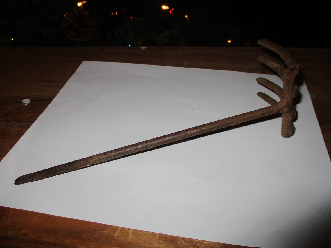 French antique hand forged iron garden tool hand rake | Etsy