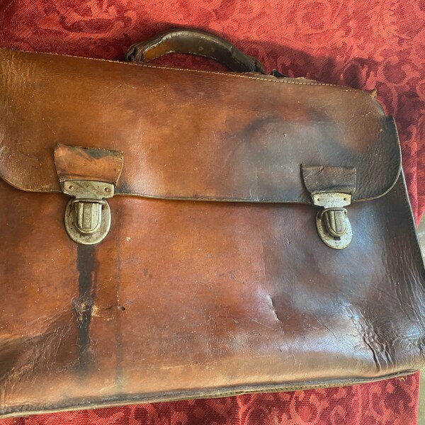 Antique Leather Briefcase - Etsy