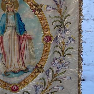 Antique French Religious Procession Banner Embroidered Religious ...