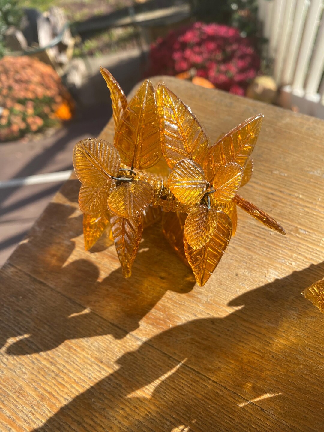 Vintage Set of 4 Ember Glass Napkin Rings Leave Shaped Ember Glass - Etsy