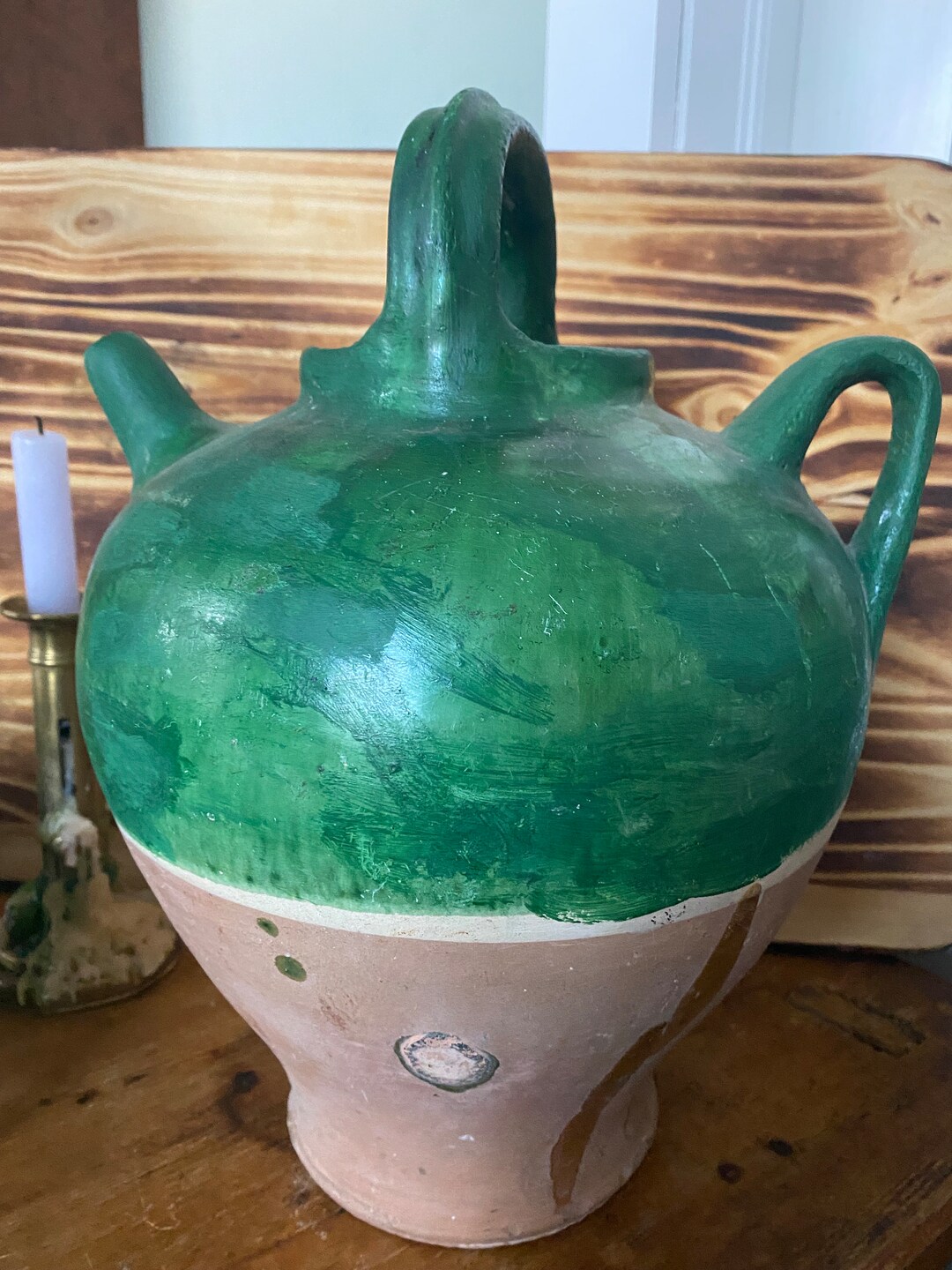 Antique French Clay Pot Green Glaze Terra-cotta Water Vessel - Etsy