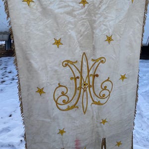 Antique French Religious Procession Banner Embroidered Religious ...