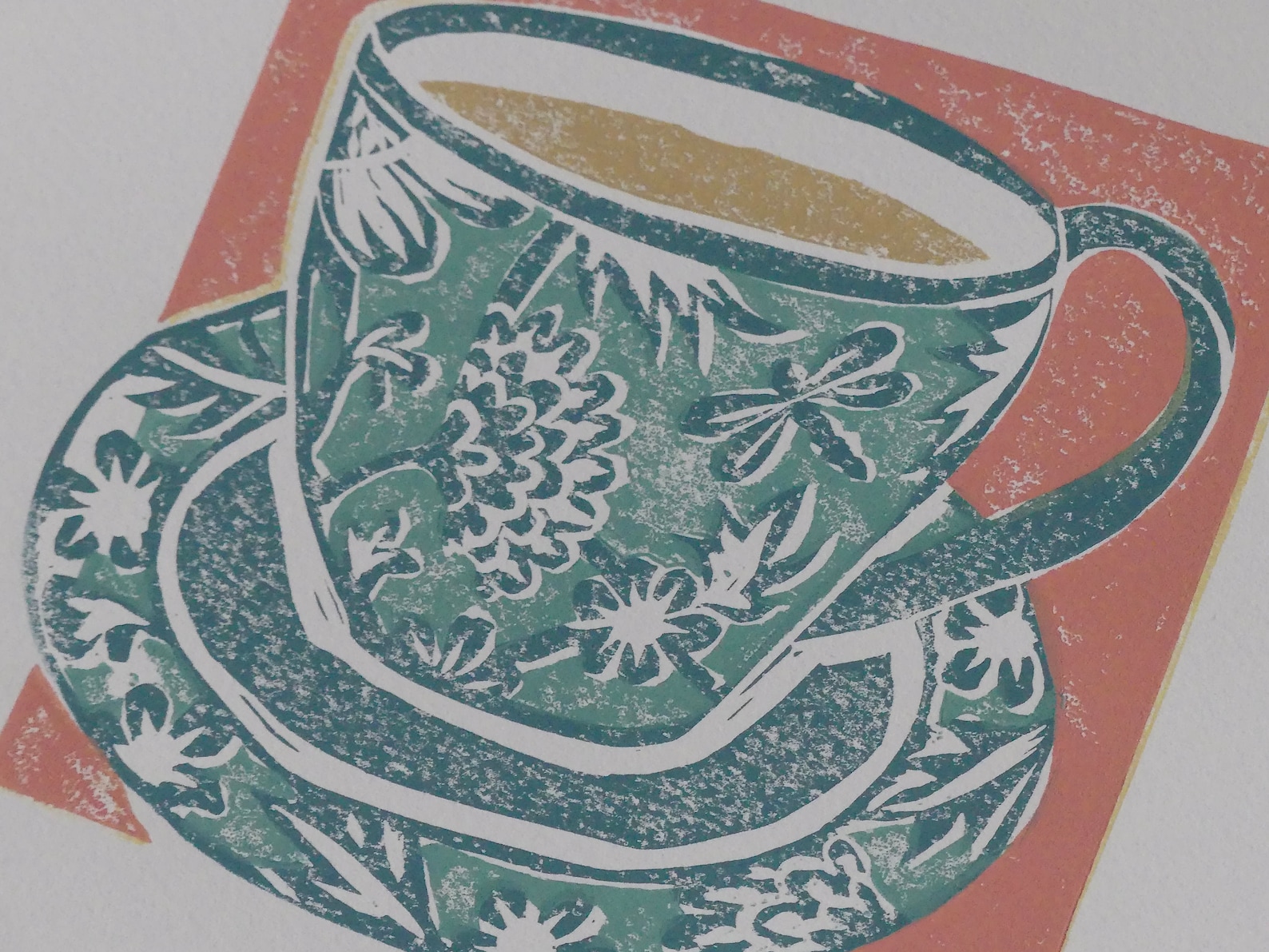 Tea Time Original Linocut Handprint | Cup and Saucer | Limited Edition ...