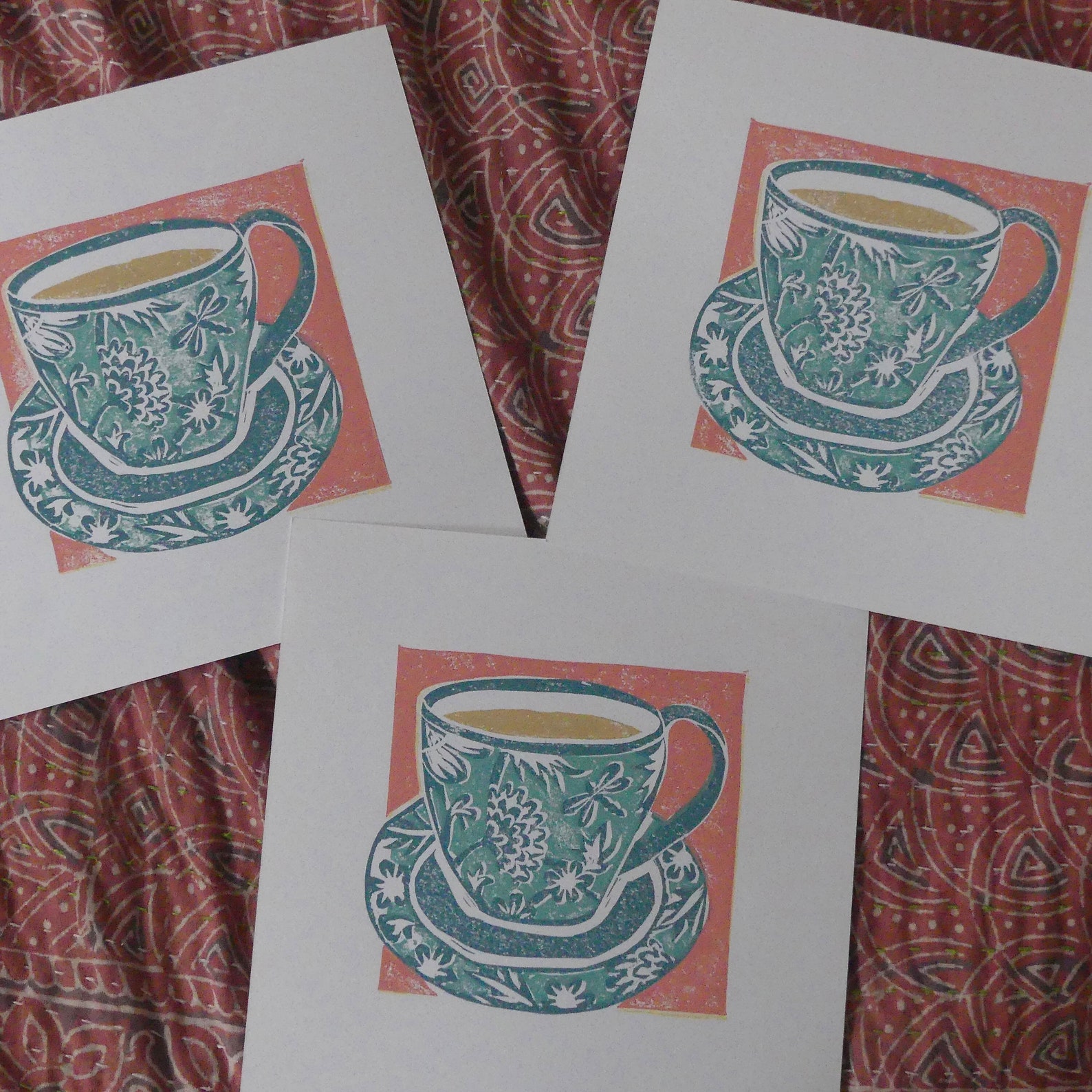 Tea Time Original Linocut Handprint | Cup and Saucer | Limited Edition ...