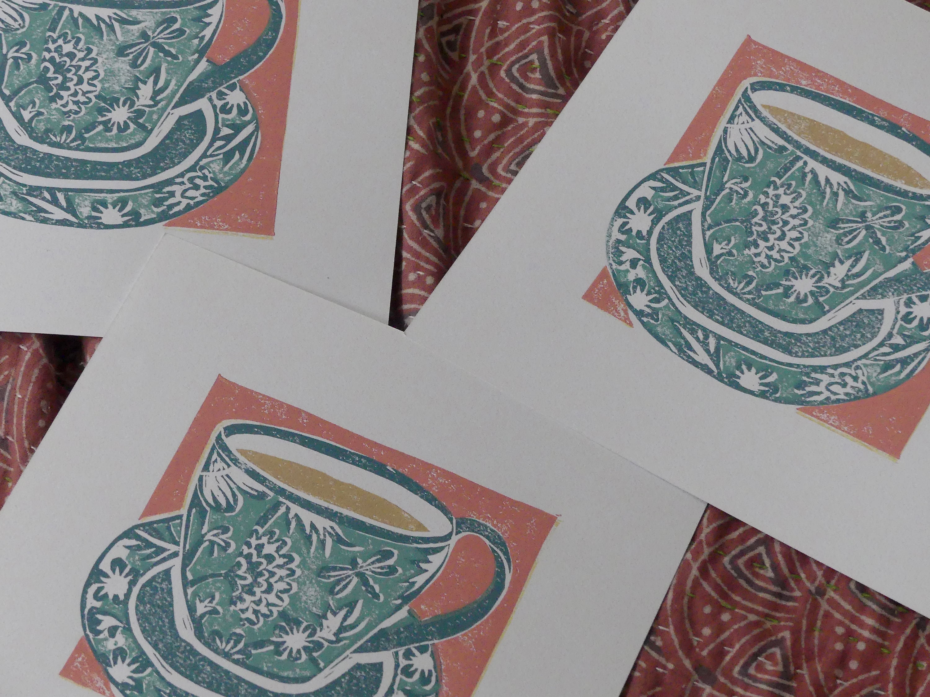 Tea Time Original Linocut Handprint | Cup and Saucer | Limited Edition ...