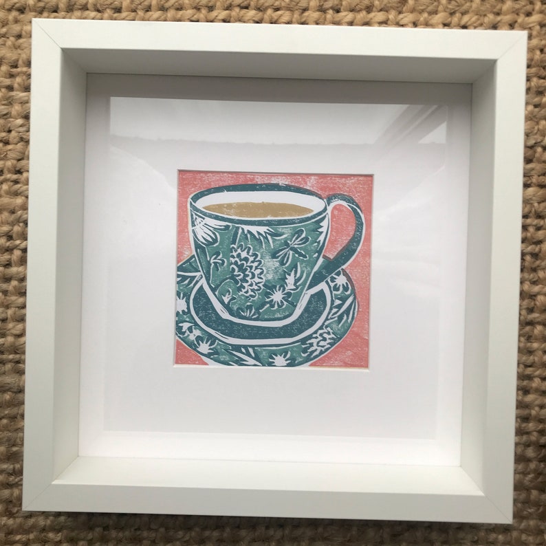 Tea Time Original Linocut Handprint | Cup and Saucer | Limited Edition ...