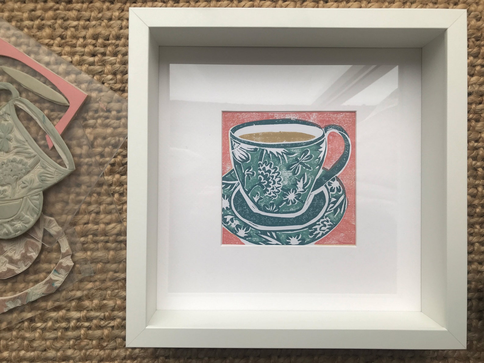 Tea Time Original Linocut Handprint | Cup and Saucer | Limited Edition ...