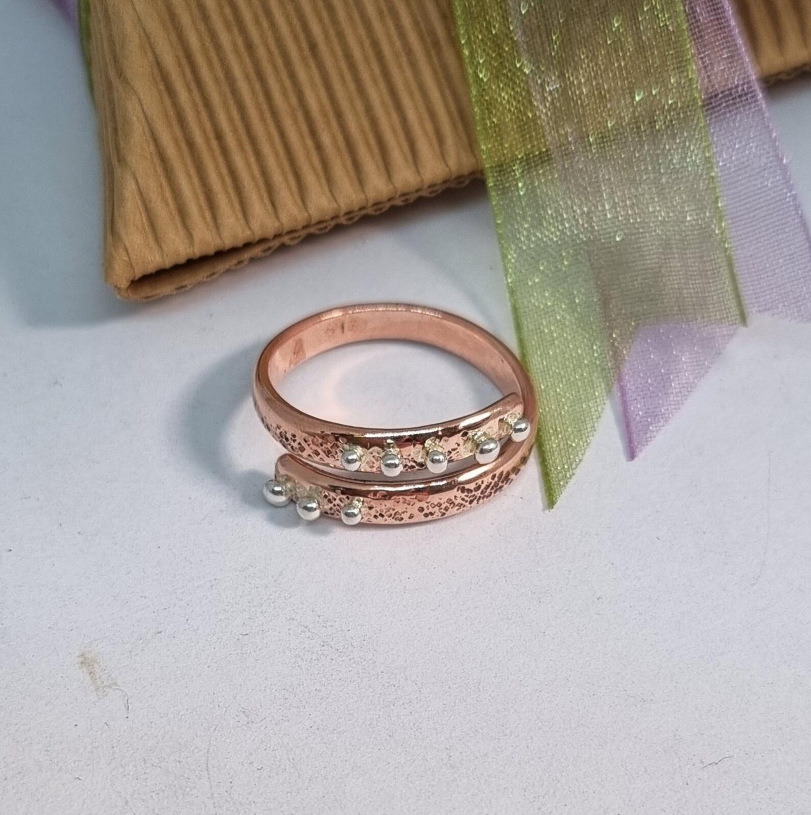 Copper Ring With Pure Silver Balls, Handmade Silver Babble Ring ...