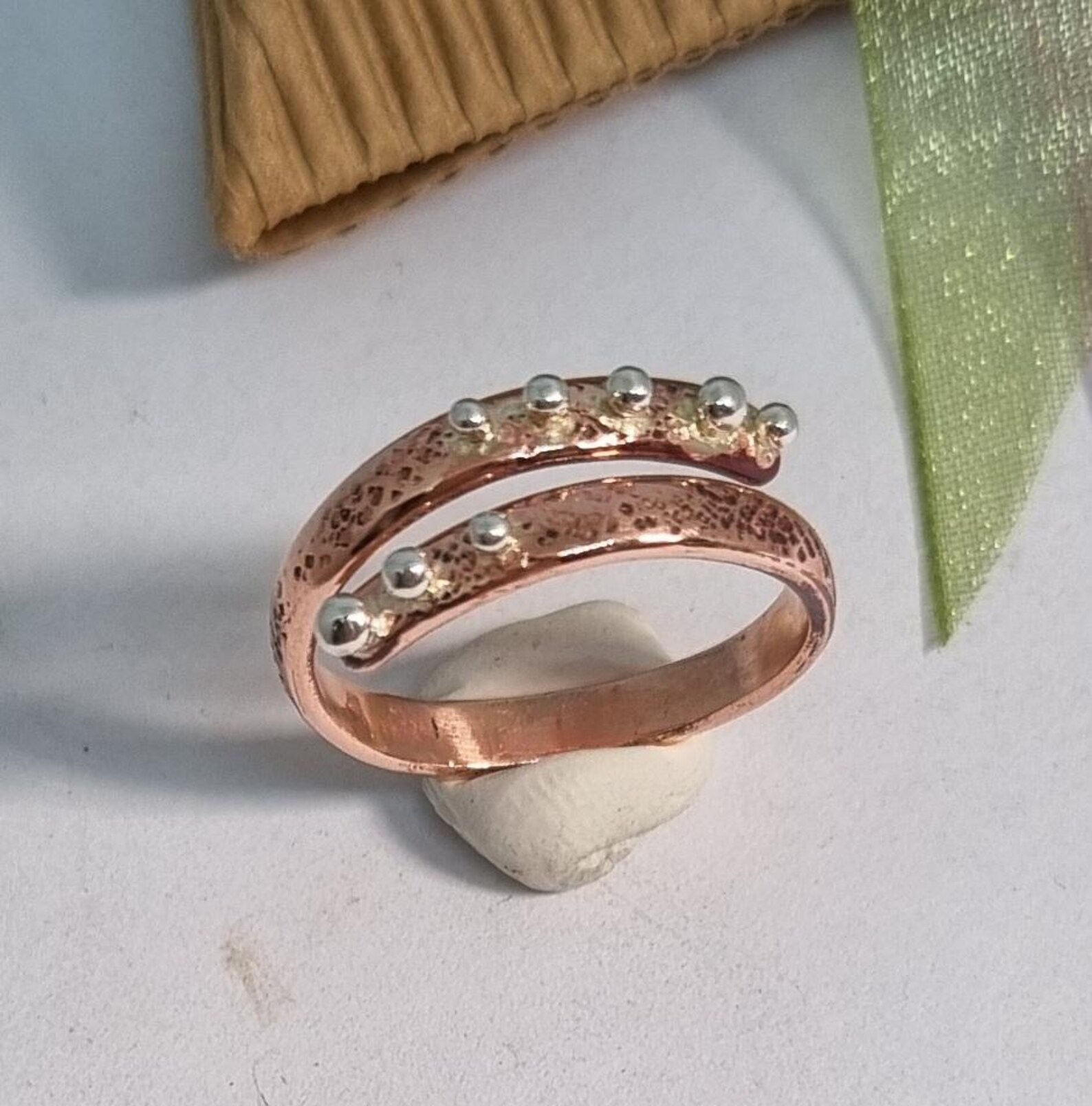 Copper Ring With Pure Silver Balls, Handmade Silver Babble Ring ...