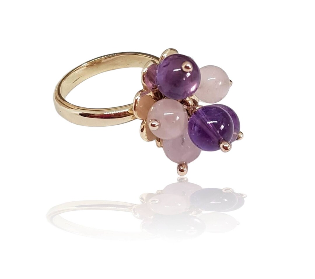Cha Cha Ring, Amethyst Ring Stone, Rose Quartz Ring, Bead Cluster Rings ...