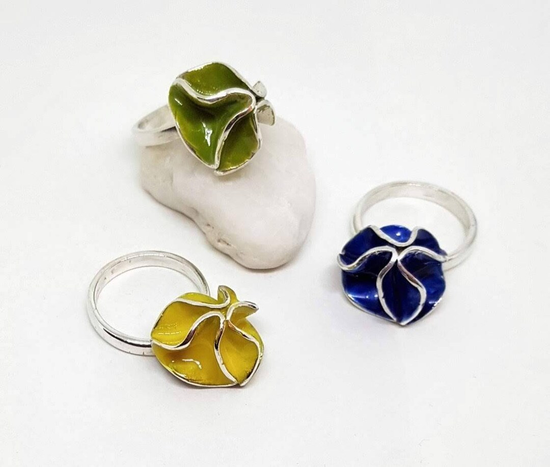 Dangle Charm Ring With Ball Enameled, Stacking Rings, Dangling Rings ...