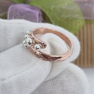 Copper Ring With Pure Silver Balls, Handmade Silver Babble Ring, Contemporary Mixed Metal Ring ...