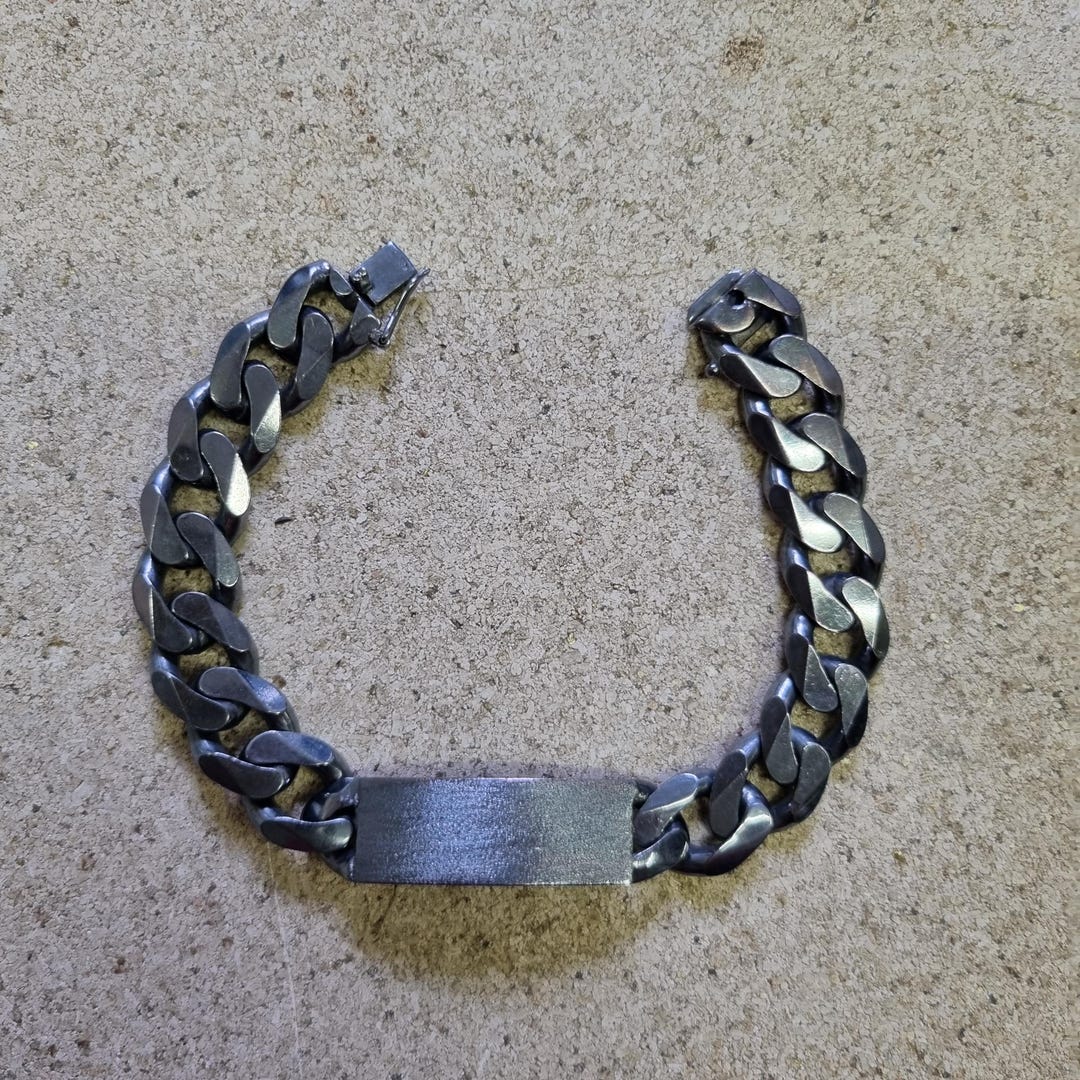Cuban Link Bracelet in Black Oxidized Sterling Silver With Tag, Chunky ...