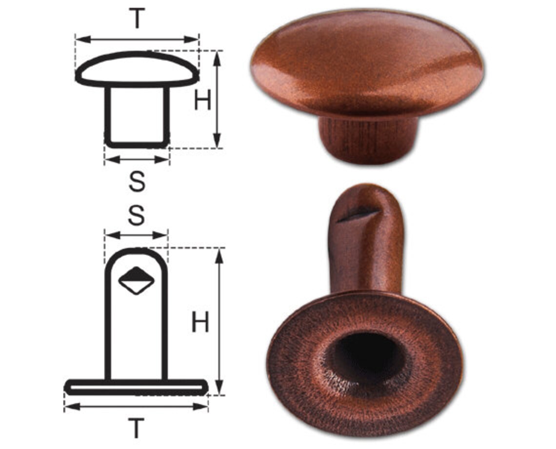 100 Single Cap Hollow Rivets 2-parts 11mm "11/12" Made of Iron (nickel ...