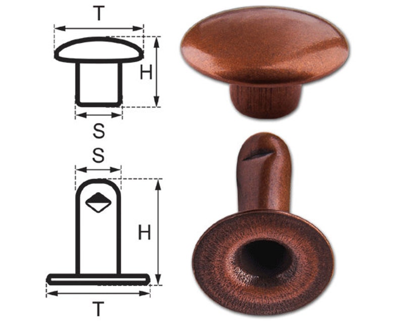 100 Single Cap Hollow Rivets 2-parts 11mm "11/12" Made of Iron (nickel ...