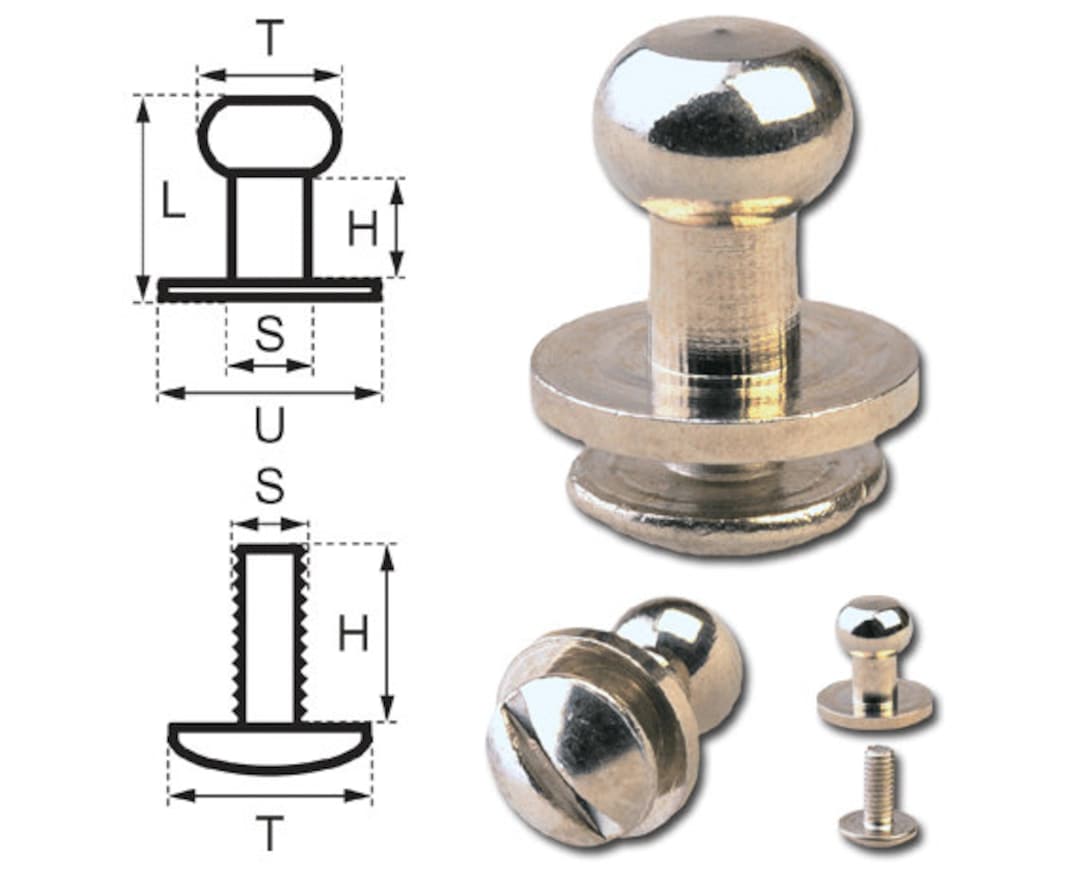 Button Studs 6MM Round Head Nail Rivet Bag Chicago Screwback Nickel ...