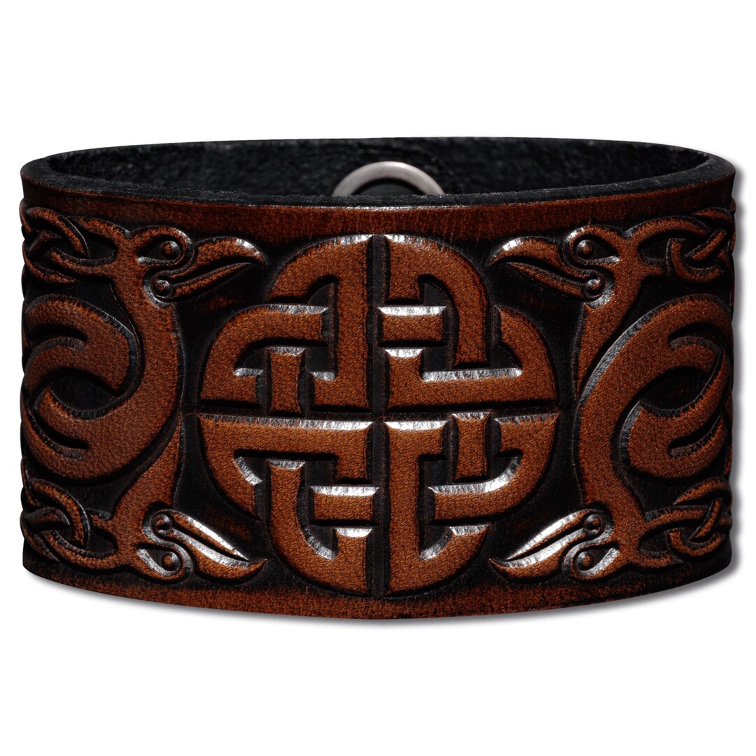 Celtic Leather Bracelet Wristband Cuff Embossed 40mm Celtic Knotwork ...