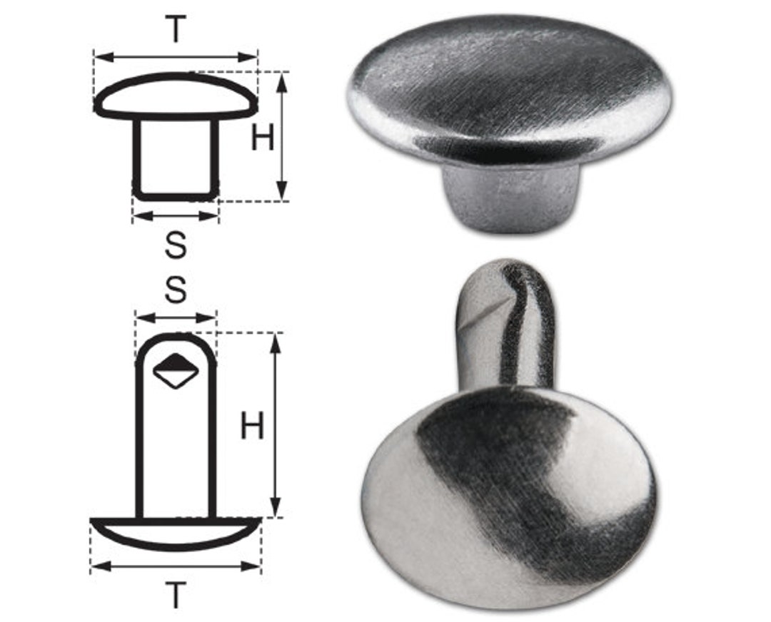 150 Double Cap Hollow Rivets 2-parts 11mm 11/12/2 Made of Iron nickel ...