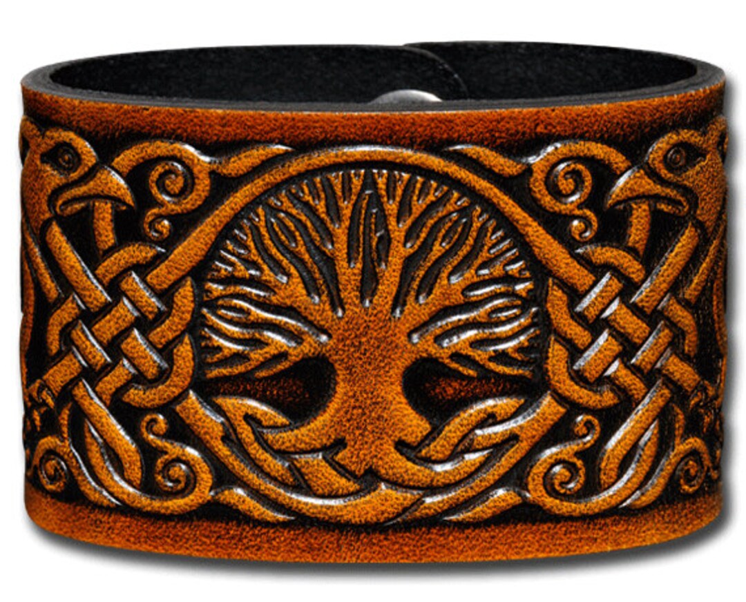 Celtic Leather Bracelet Wristband Cuff Embossed 48mm Celtic Tree of ...