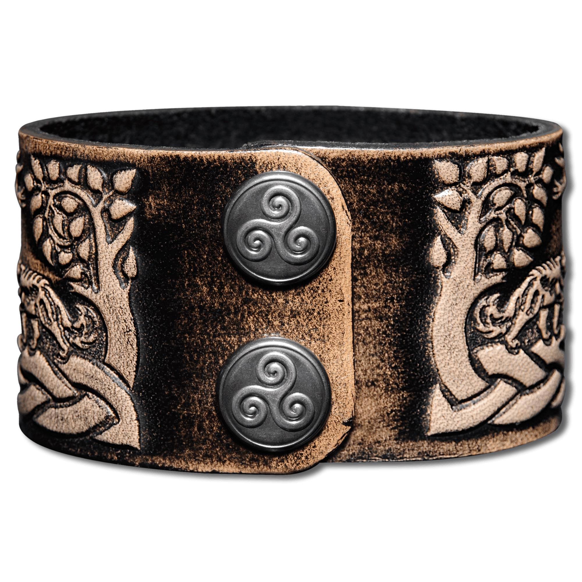 Celtic Leather Bracelet Wristband Cuff Embossed 40mm Celtic Horses (11 ...