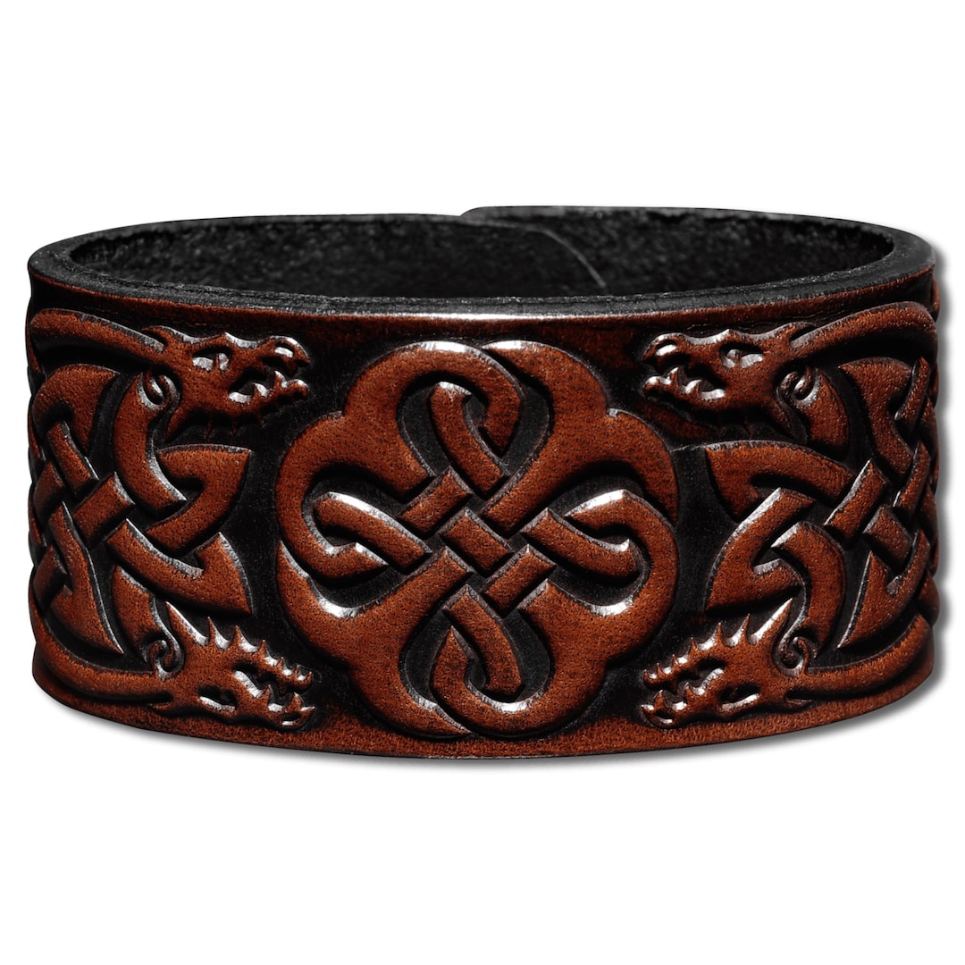 Celtic Leather Bracelet Wristband Cuff Embossed 32mm Celtic Knotwork ...