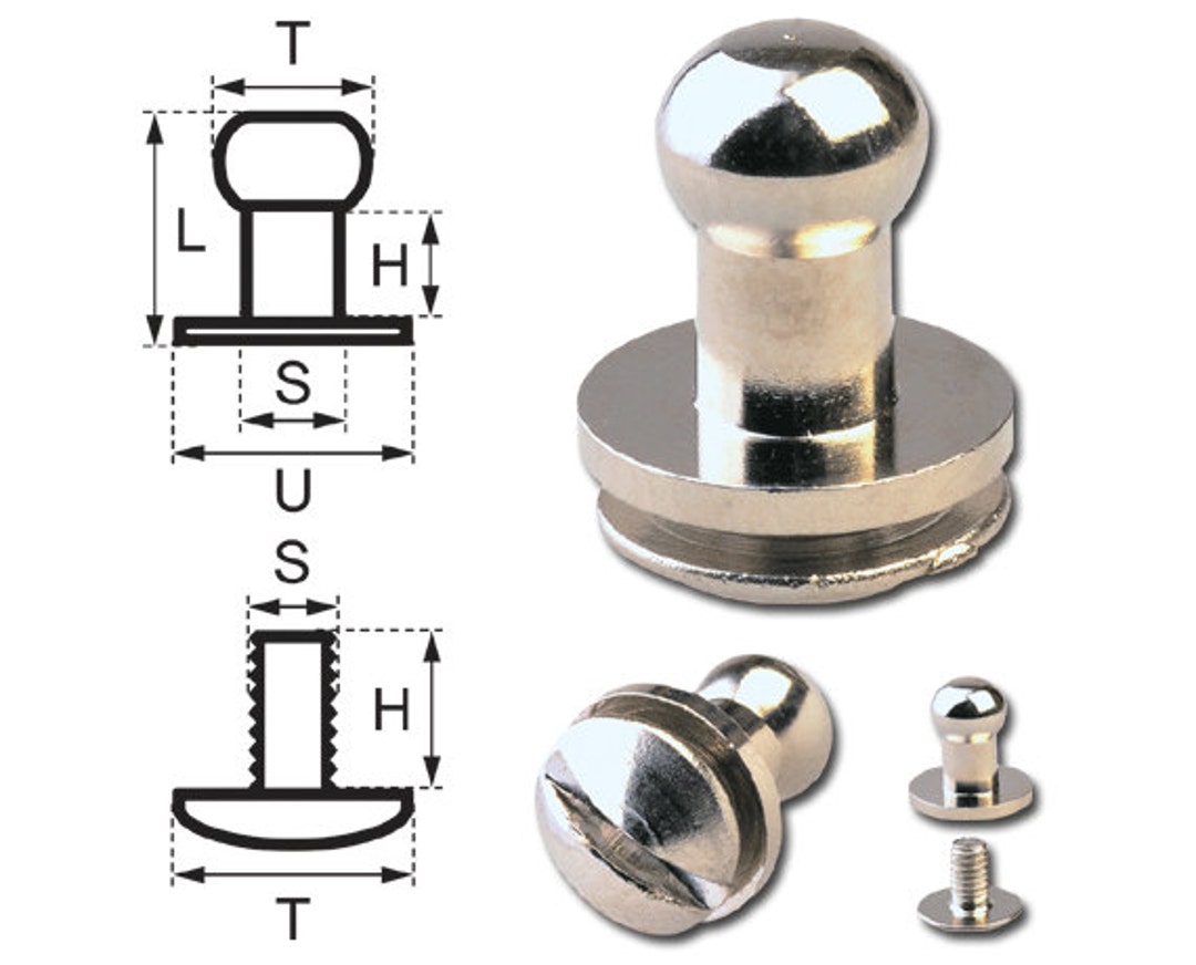 Button Studs 5MM Round Head Nail Rivet Bag Chicago Screwback Nickel ...