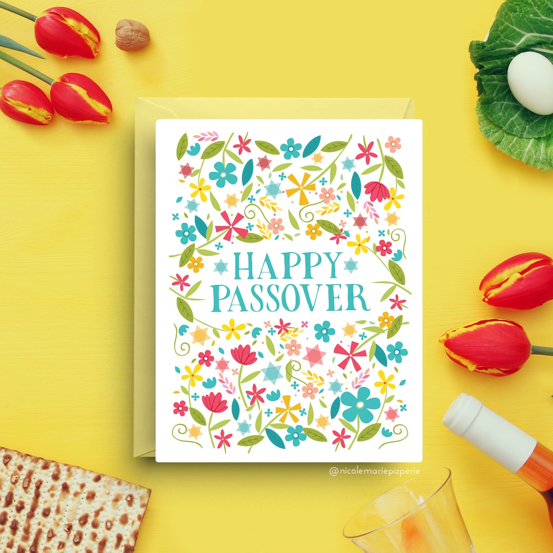 Happy Passover Floral Card, Vibrant Jewish Holiday Greeting, A2 Size ...