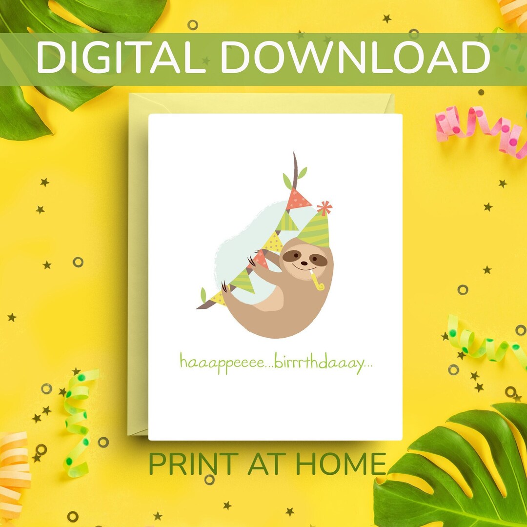 Printable, Sloth Birthday Card, Kid's Birthday Card, Digital Card - Etsy