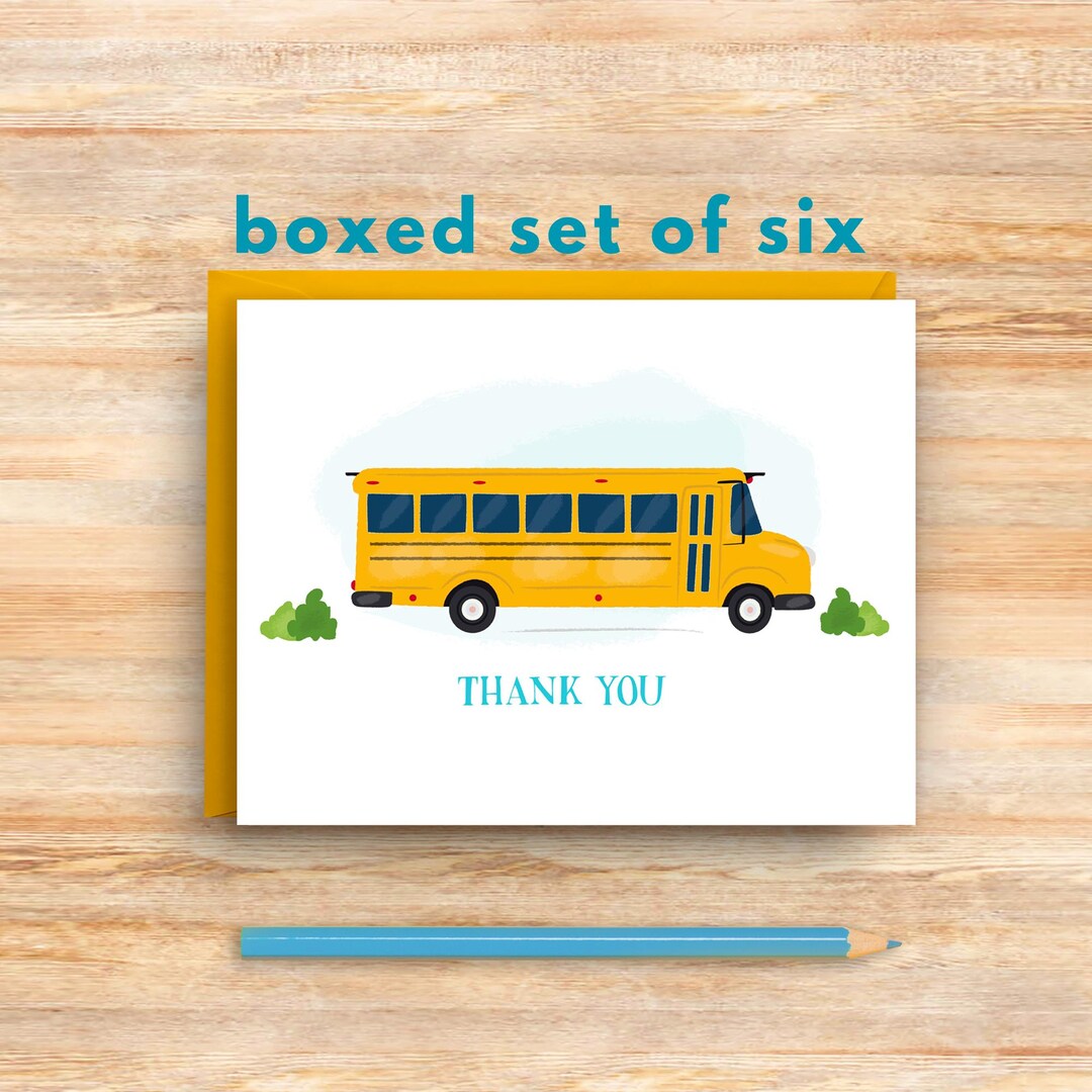 Boxed Set of 6 School Bus Thank You Cards, Back to School Teacher ...