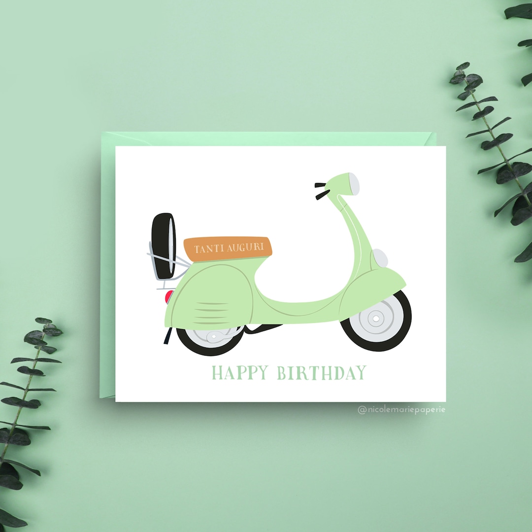 Vintage Vespa Scooter Birthday Card, Classic Italian Design, Retro ...