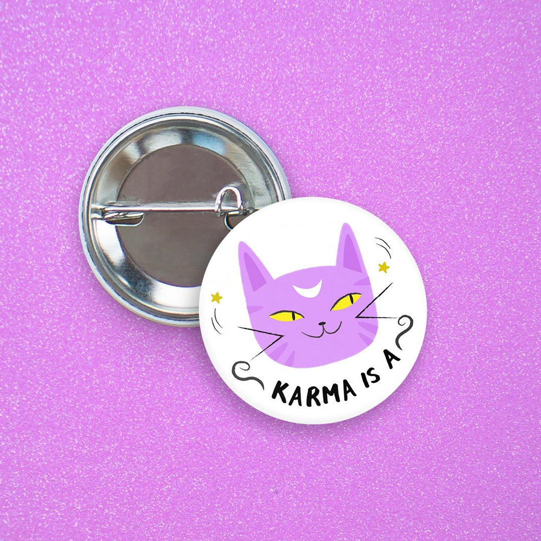 Karma Cat Pin Back Button, Celestial Cat Lover Gift - Etsy