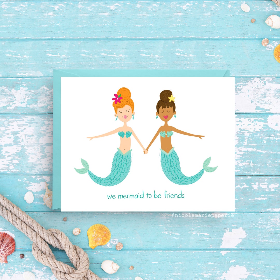 Mermaid Card, Friendship Card, 'we Mermaid to Be Friends', Best Friend ...