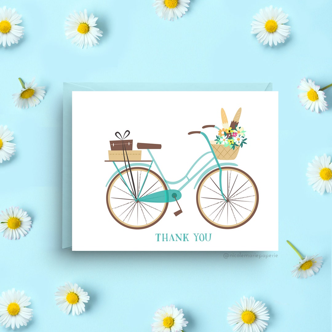 Vintage Spring Bicycle Thank You Card, Spring Gratitude Card, Floral ...