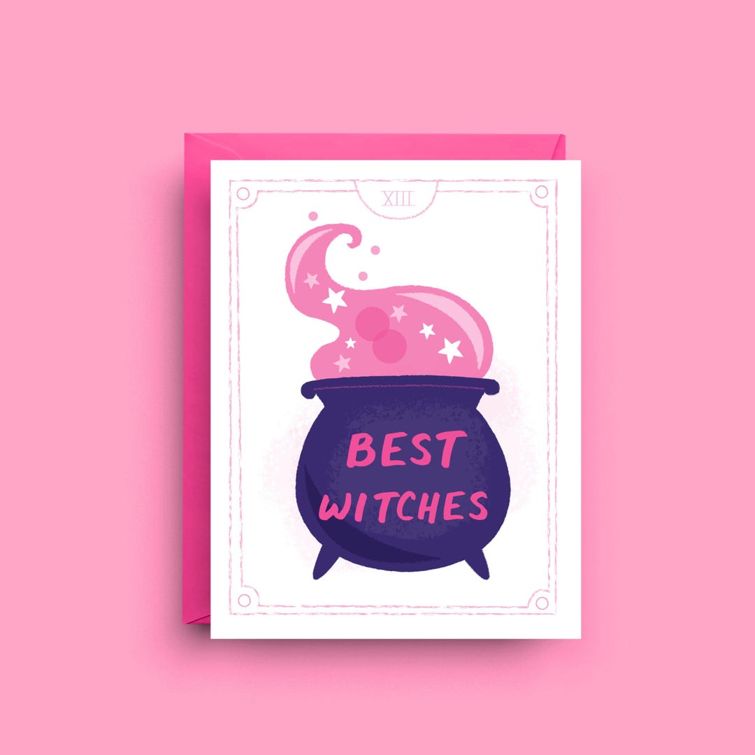 Whimsical Witch Cauldron Card: Magical Friendship Greeting - A2 Size - Etsy