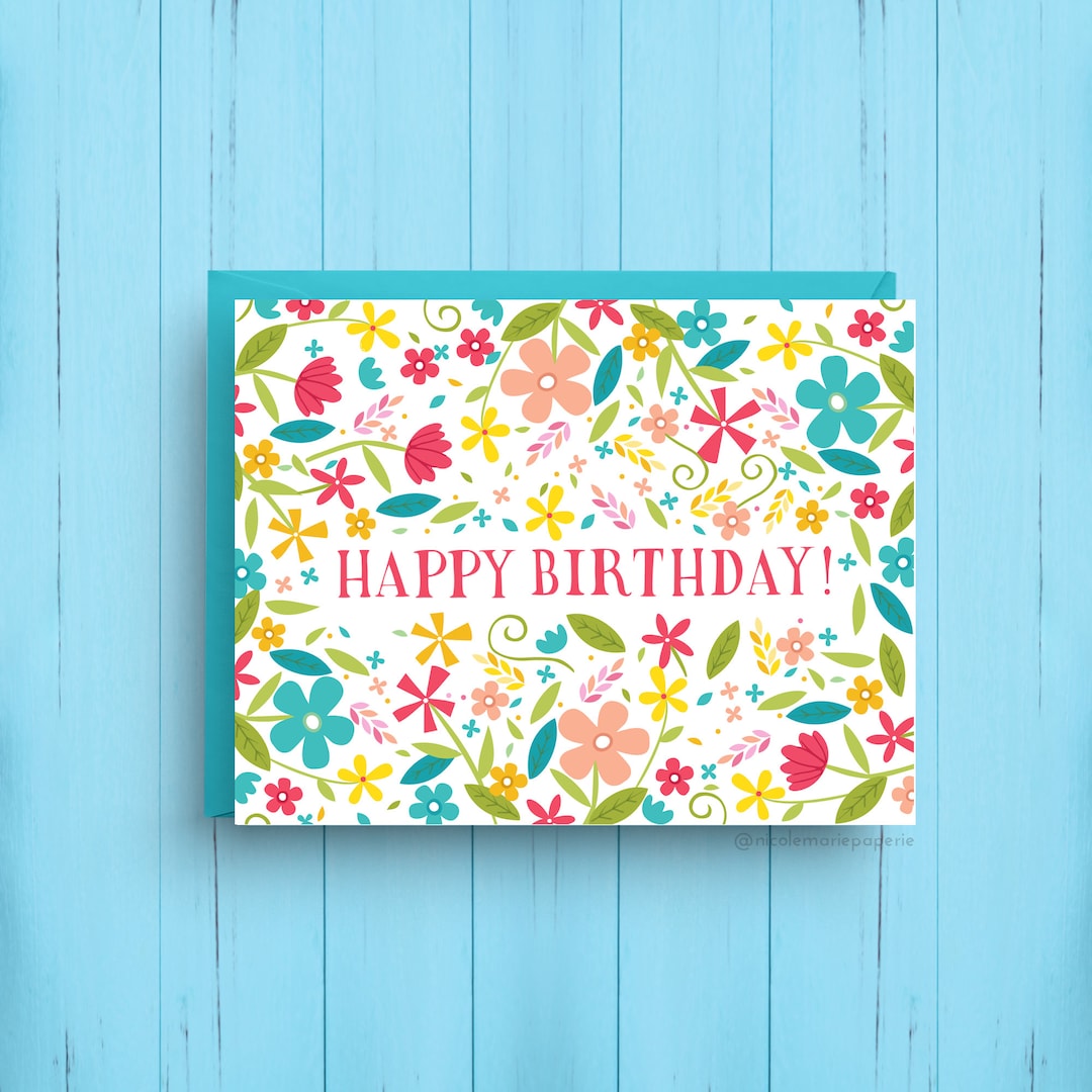 Vibrant Botanical Birthday Card Eco-friendly Floral Design, A2 Size ...