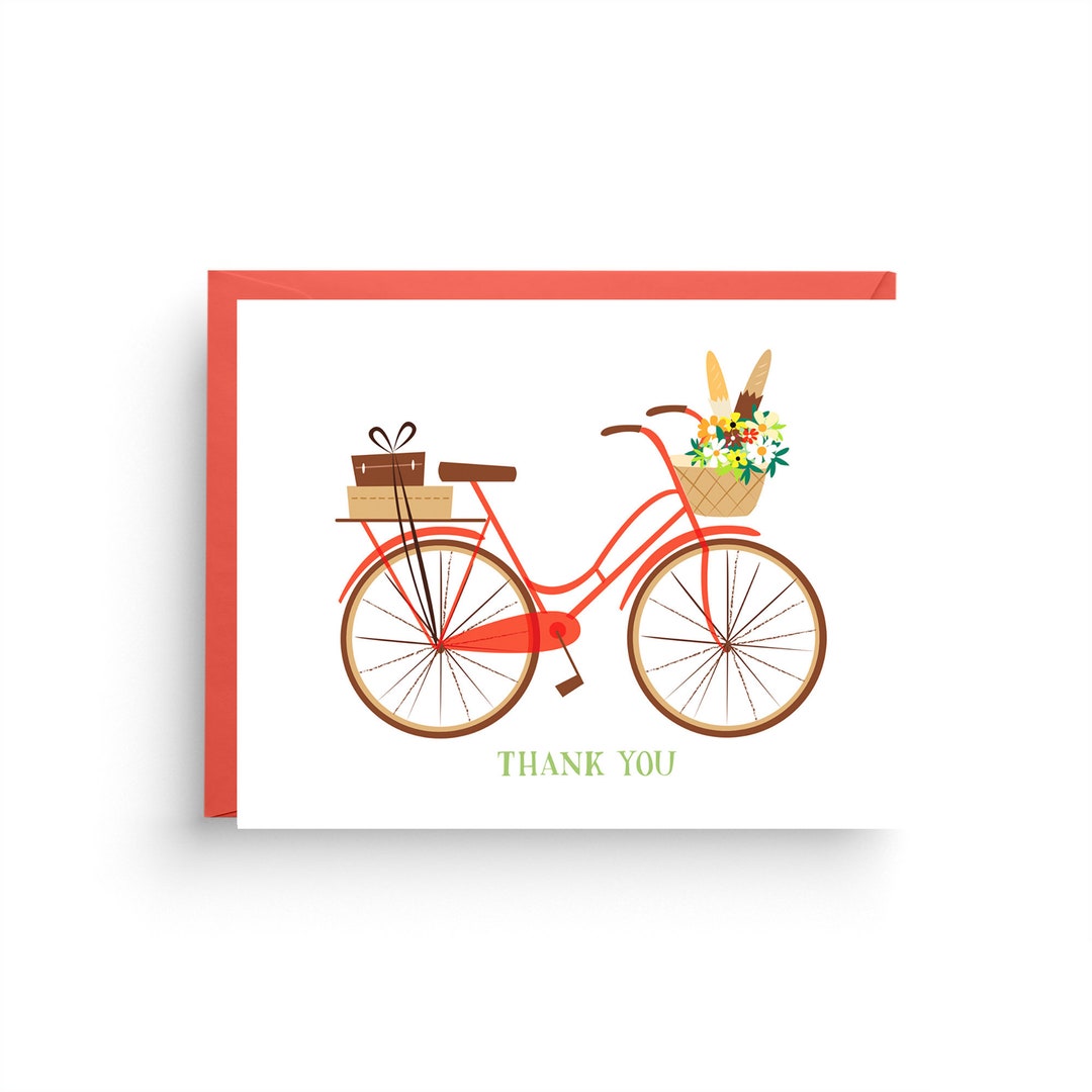 Vintage Red Bicycle Thank You Card - Etsy