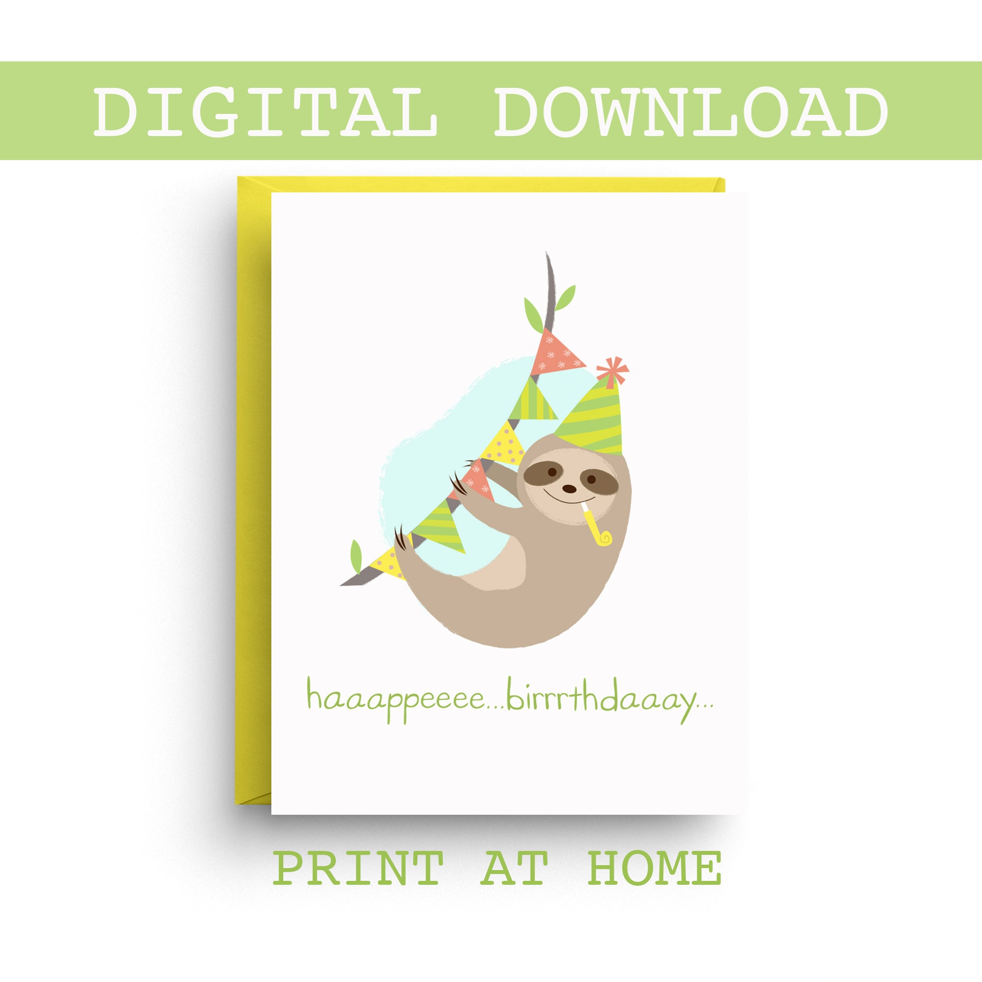 Printable Sloth Birthday Card Kid's Birthday Card | Etsy