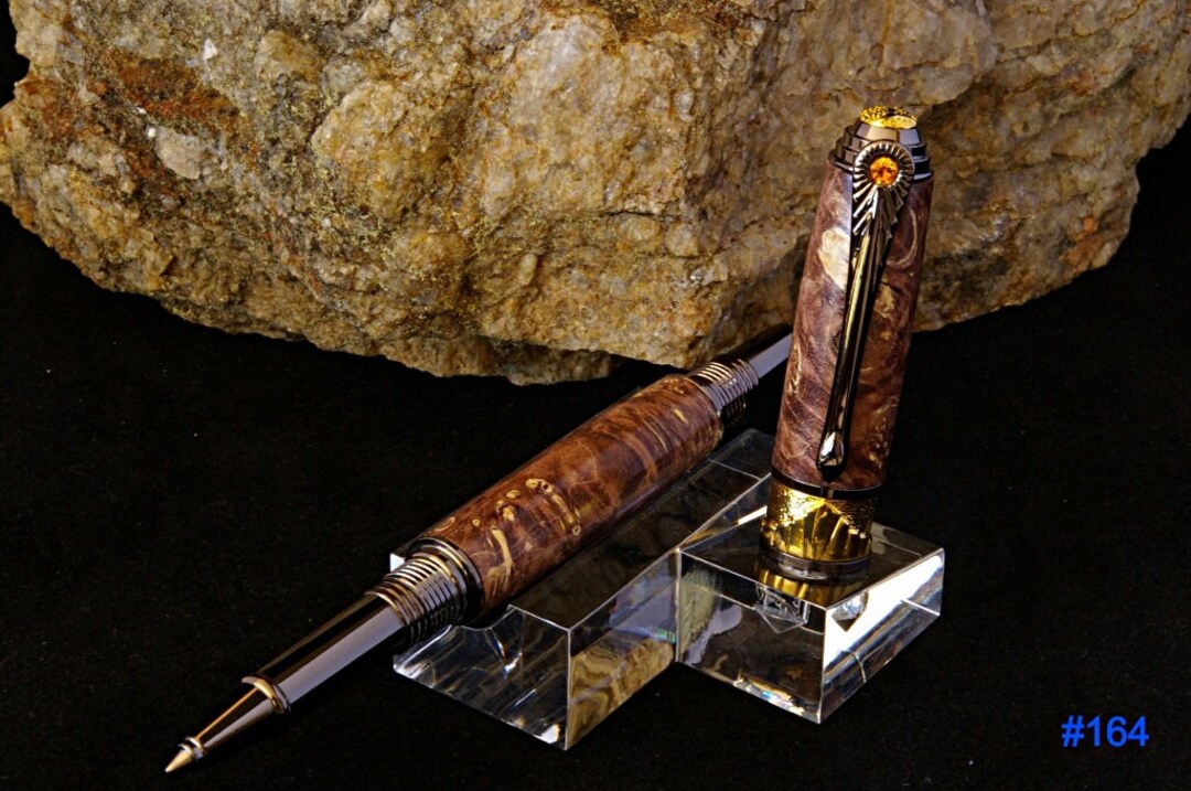 Custom Handmade Wood Pen - Art Deco Design - Brown Stabilized Boxelder ...