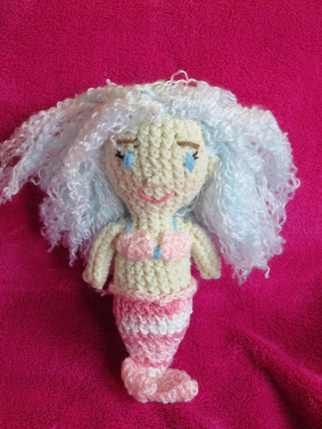 Crochet Mermaid Pale Blue and Pink Plush Doll - Etsy